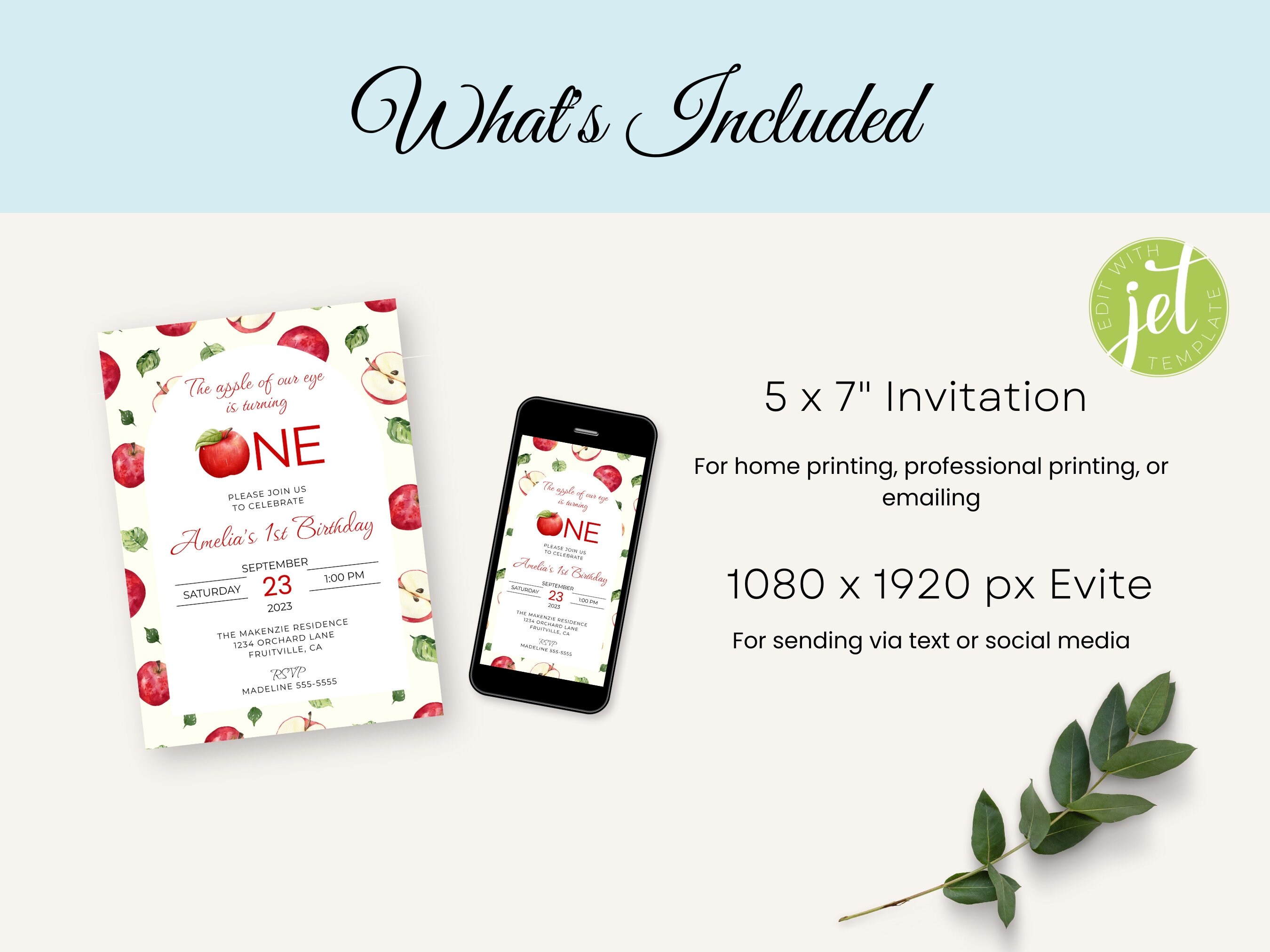Apple of Our Eye Invitation, Apple First Birthday Invitation, INSTANT ...