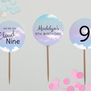 Cloud Nine Cupcake Toppers, INSTANT DOWNLOAD, Editable Cloud 9 Birthday ...