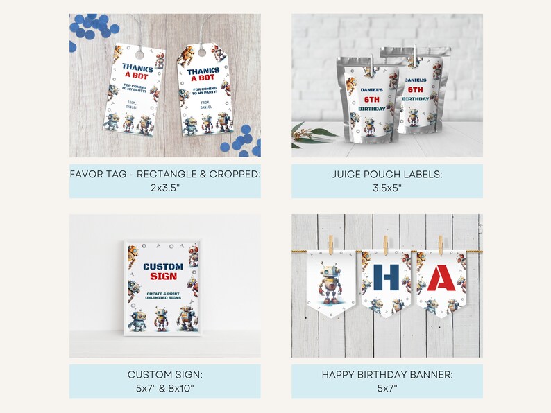 Robot Birthday Invitation Bundle, Robot Party Favors, Robot Birthday ...