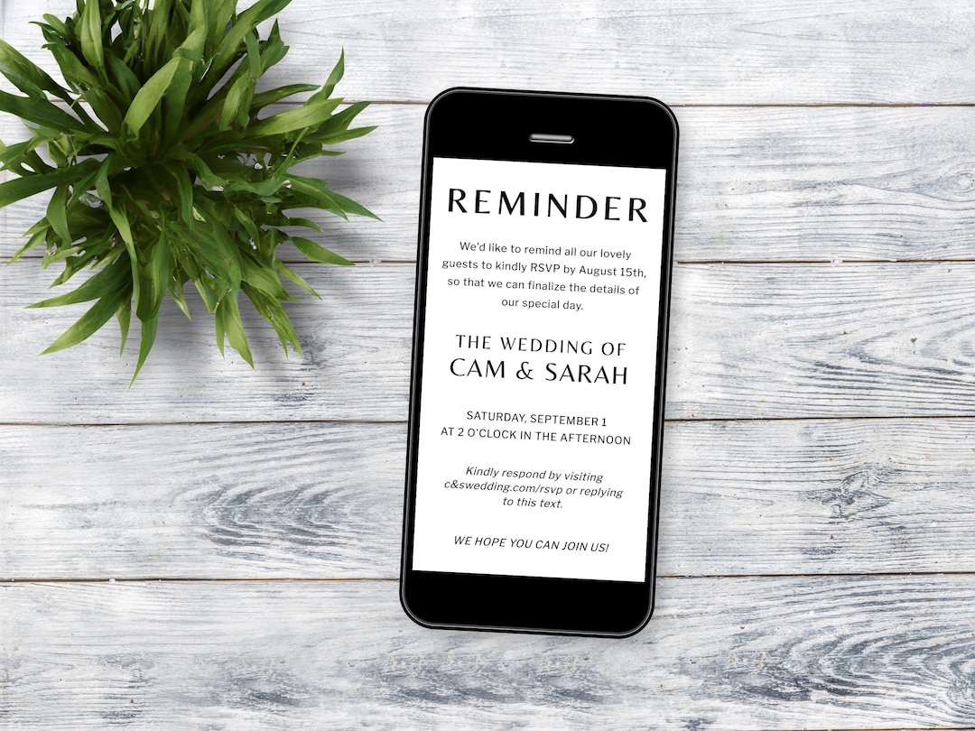 Minimalist Wedding RSVP Reminder, Editable Courtesy Text for Guests ...
