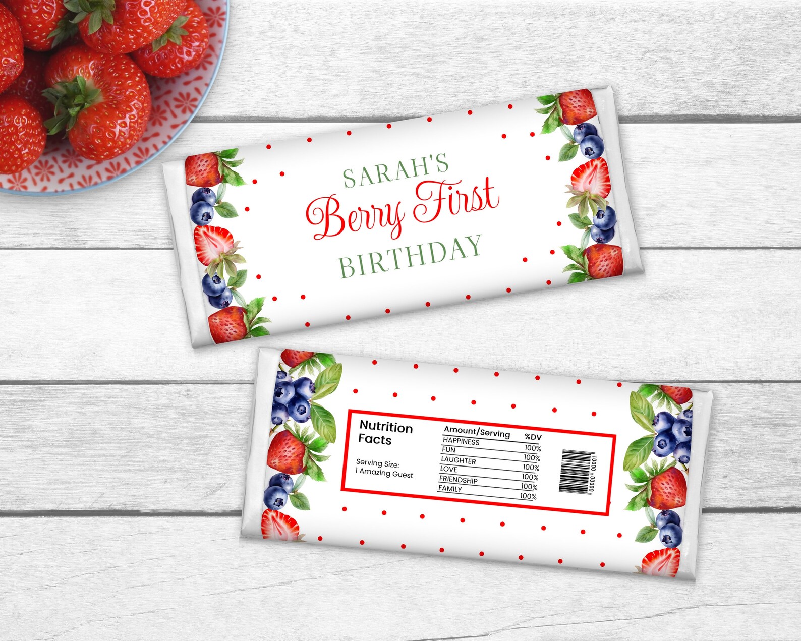 Editable Strawberry Candy Bar Wrapper, INSTANT DOWNLOAD, Berry First ...
