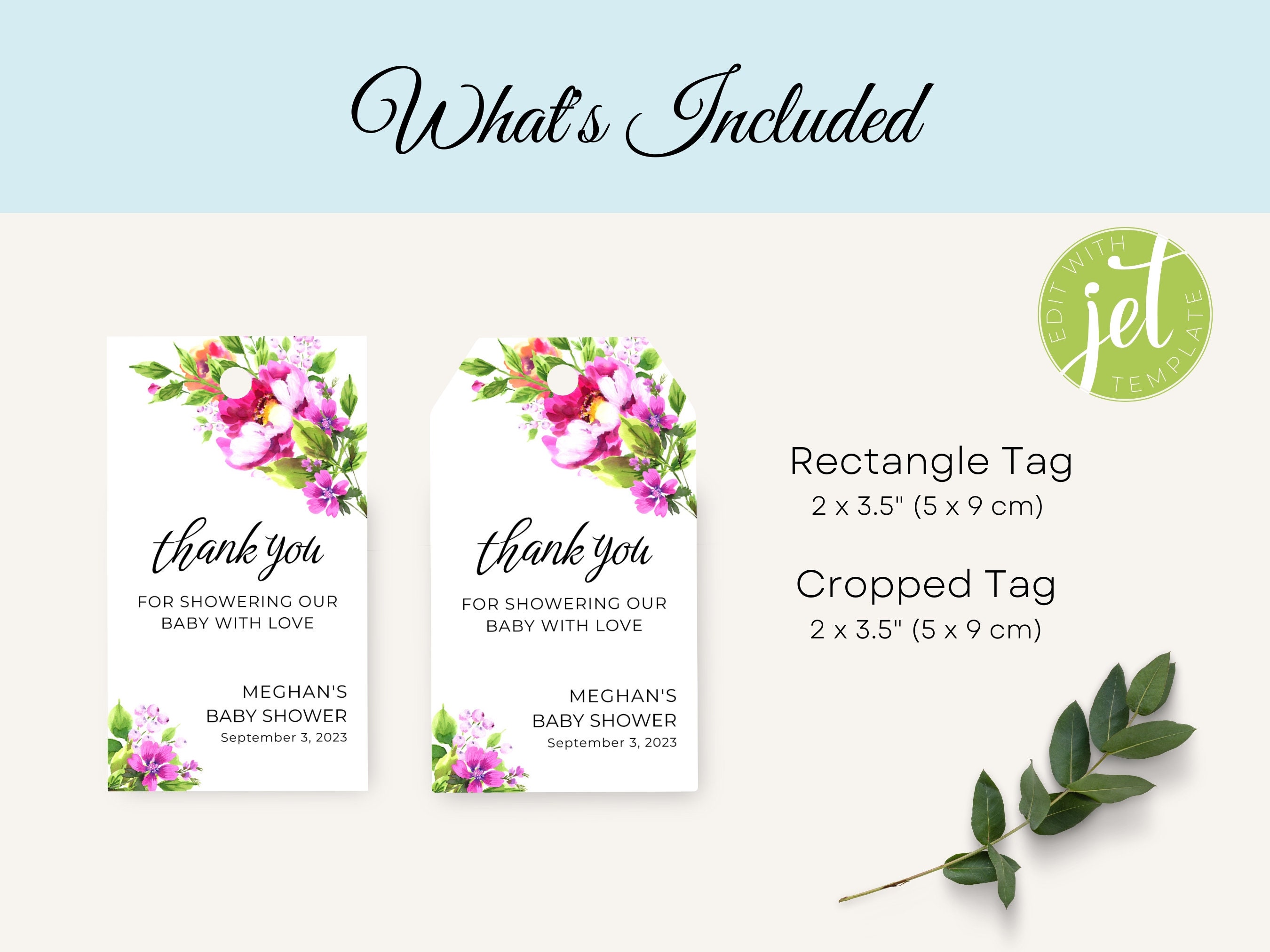 Thank You Tags Editable, INSTANT DOWNLOAD, Printable Floral Baby Shower ...