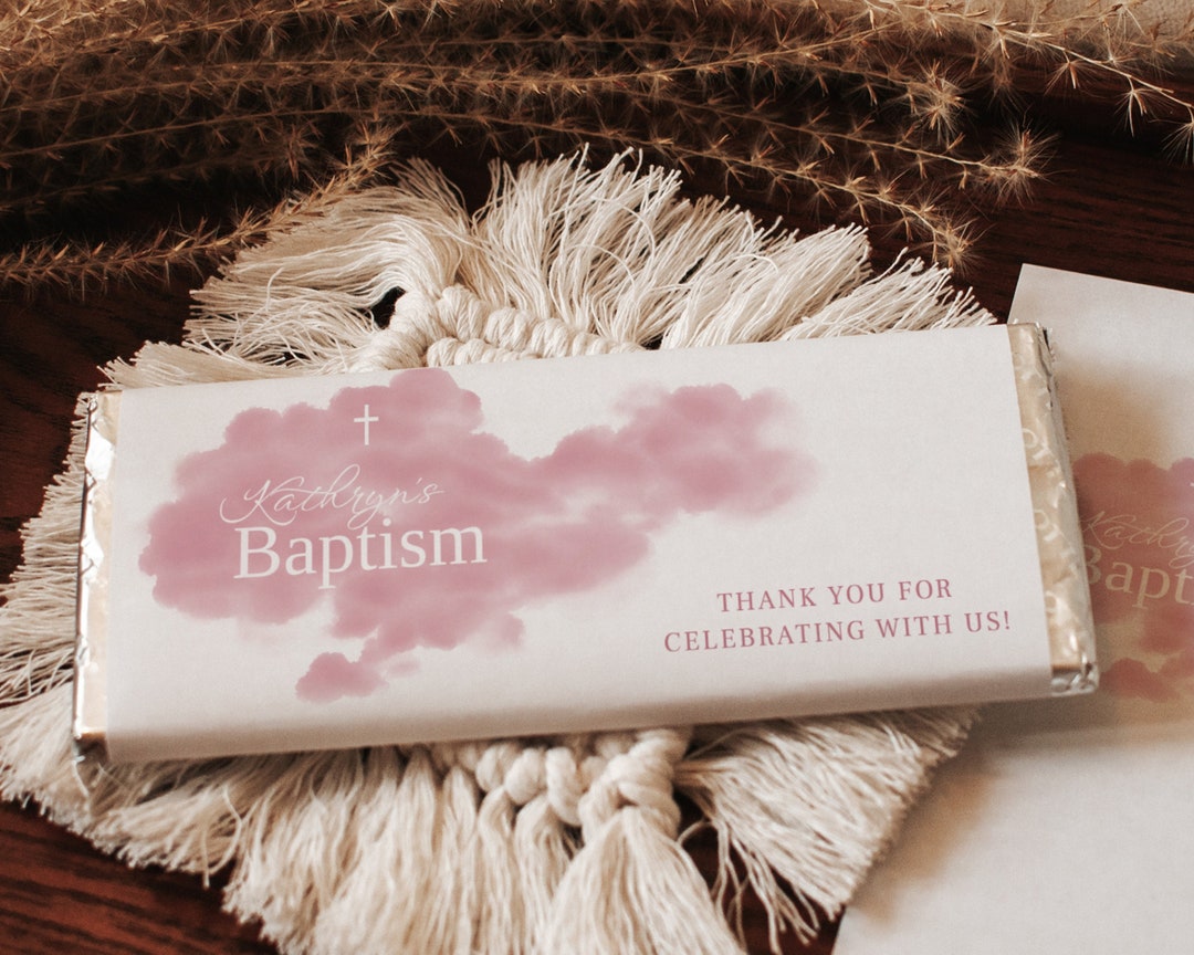 Pink Baptism Chocolate Bar Wrapper Template, Editable Christening Candy ...