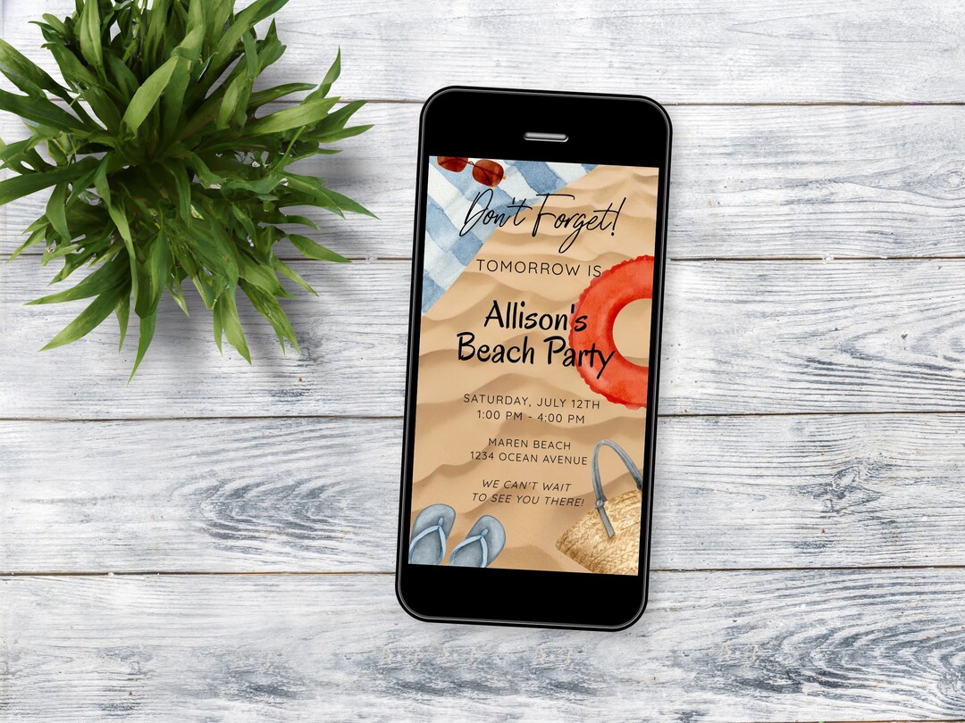 Beach Party Reminder, Editable Birthday Courtesy Text for Party Guests ...