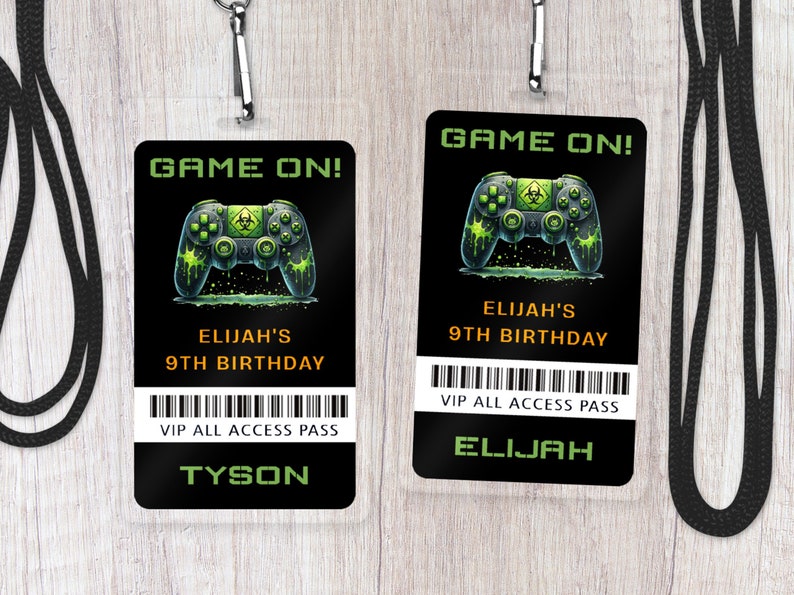 Gamer VIP Party Pass, Editable Video Gaming ID Kid Teen Favor, All ...