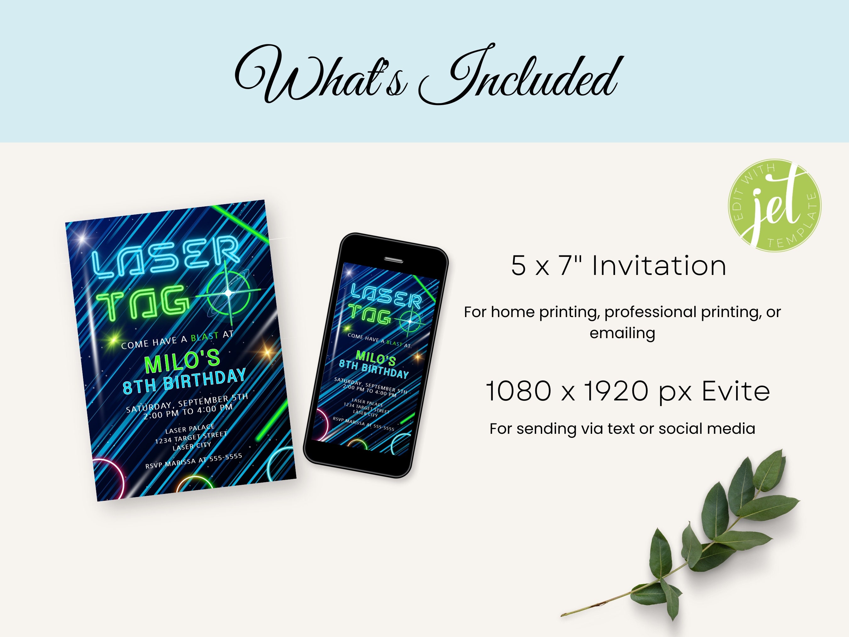 Laser Tag 8th Birthday Invitation Template, Boys Neon Glow Party, Kids ...