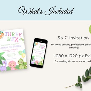 Pastel Three Rex Party Invitation Template, Girl Dinosaur Invite ...