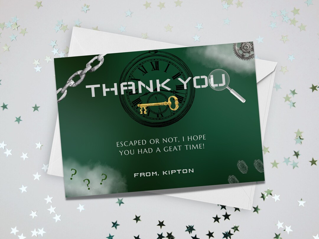 Escape Room Thank You Card, Editable Birthday Party Thanks Note, Kids ...