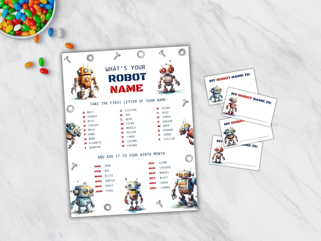 What's Your Robot Name Party Game & Name Tags, Boys Birthday Activity ...