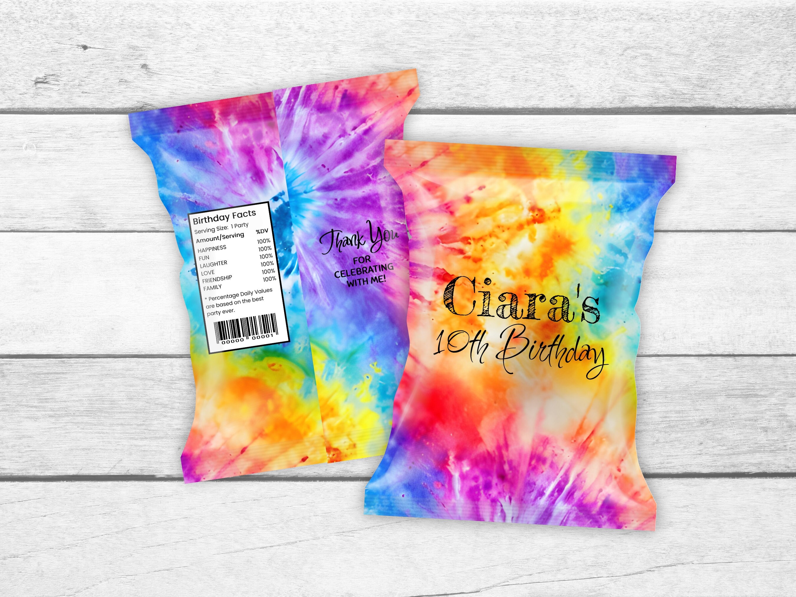 Tie Dye Chip Bag Template, Tie Dye Party Favors, Custom Chip Bag ...