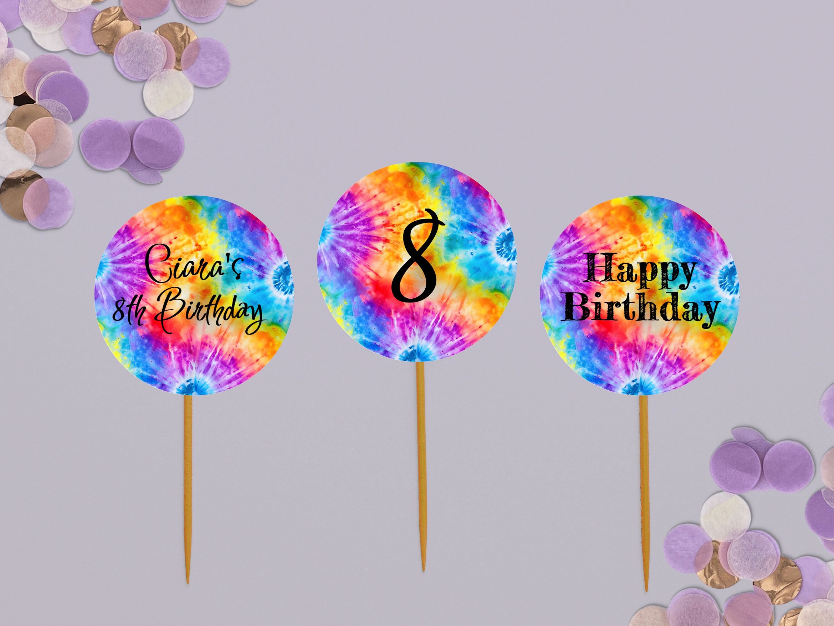 Tie Dye Cupcake Toppers Template, Editable Tie Dye Birthday Decor ...