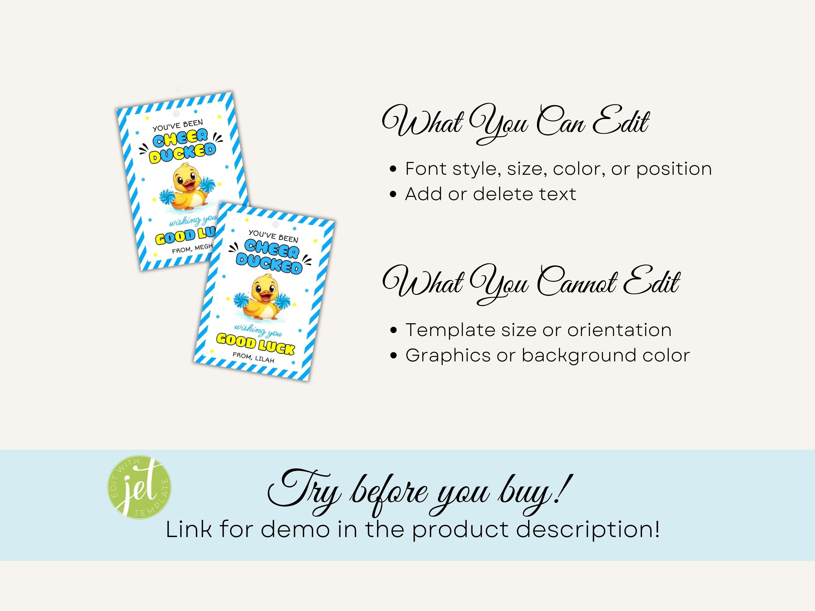 Editable Cheer Duck Tag, You've Been Ducked Tag, Printable Cheerleader ...