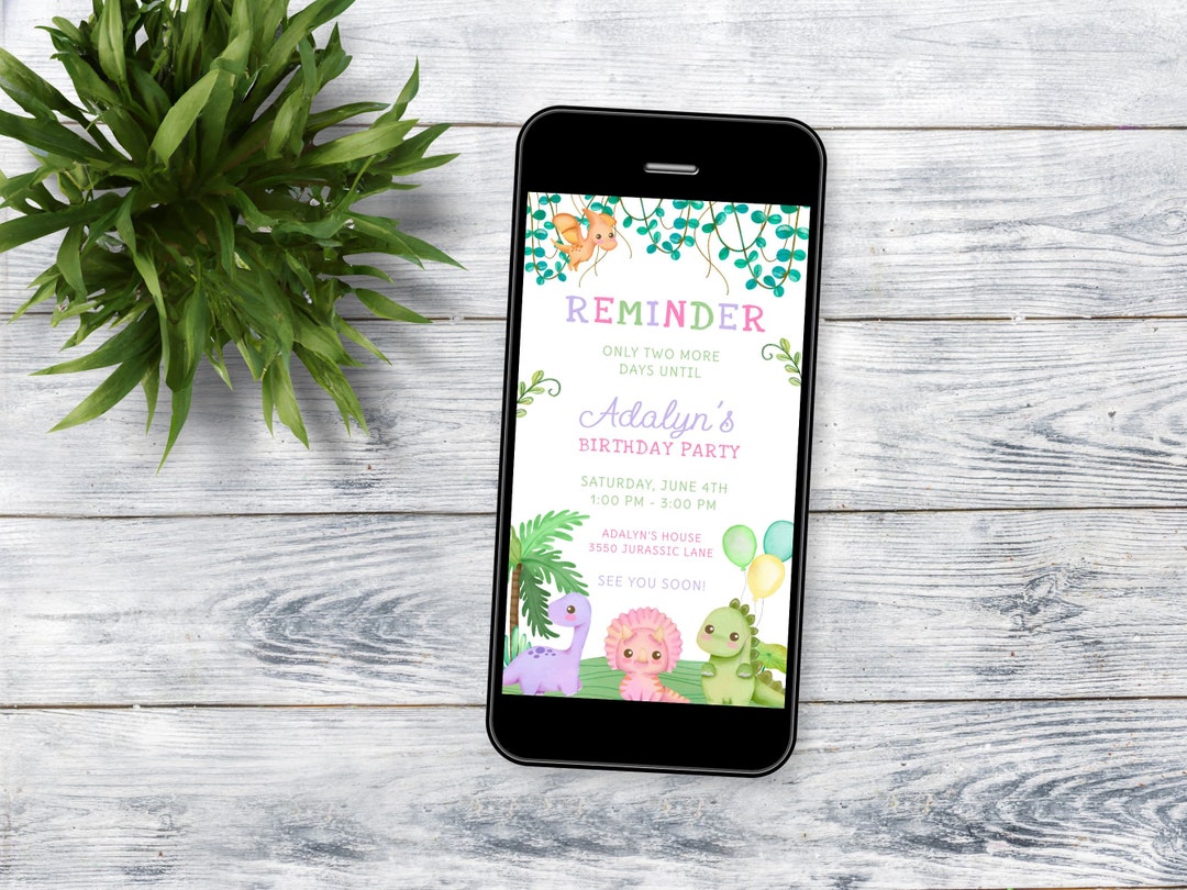 Party Reminder Template, Editable Dinosaur Birthday Courtesy Text for ...