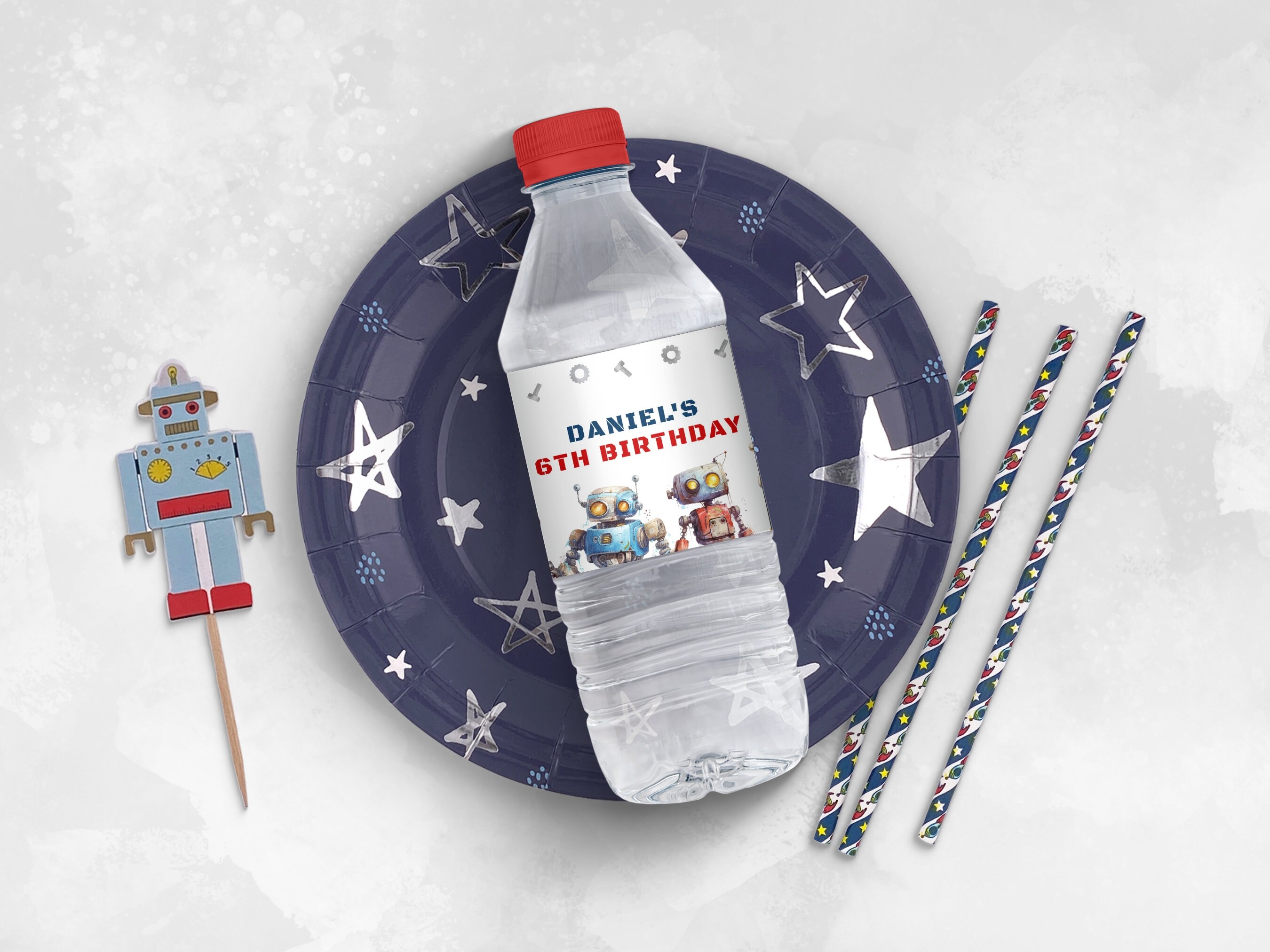 Robot Water Bottle Label Robot Birthday Decor Printable - Etsy