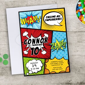Superhero Birthday Invitation Template, Editable Kids Comic Book Theme ...