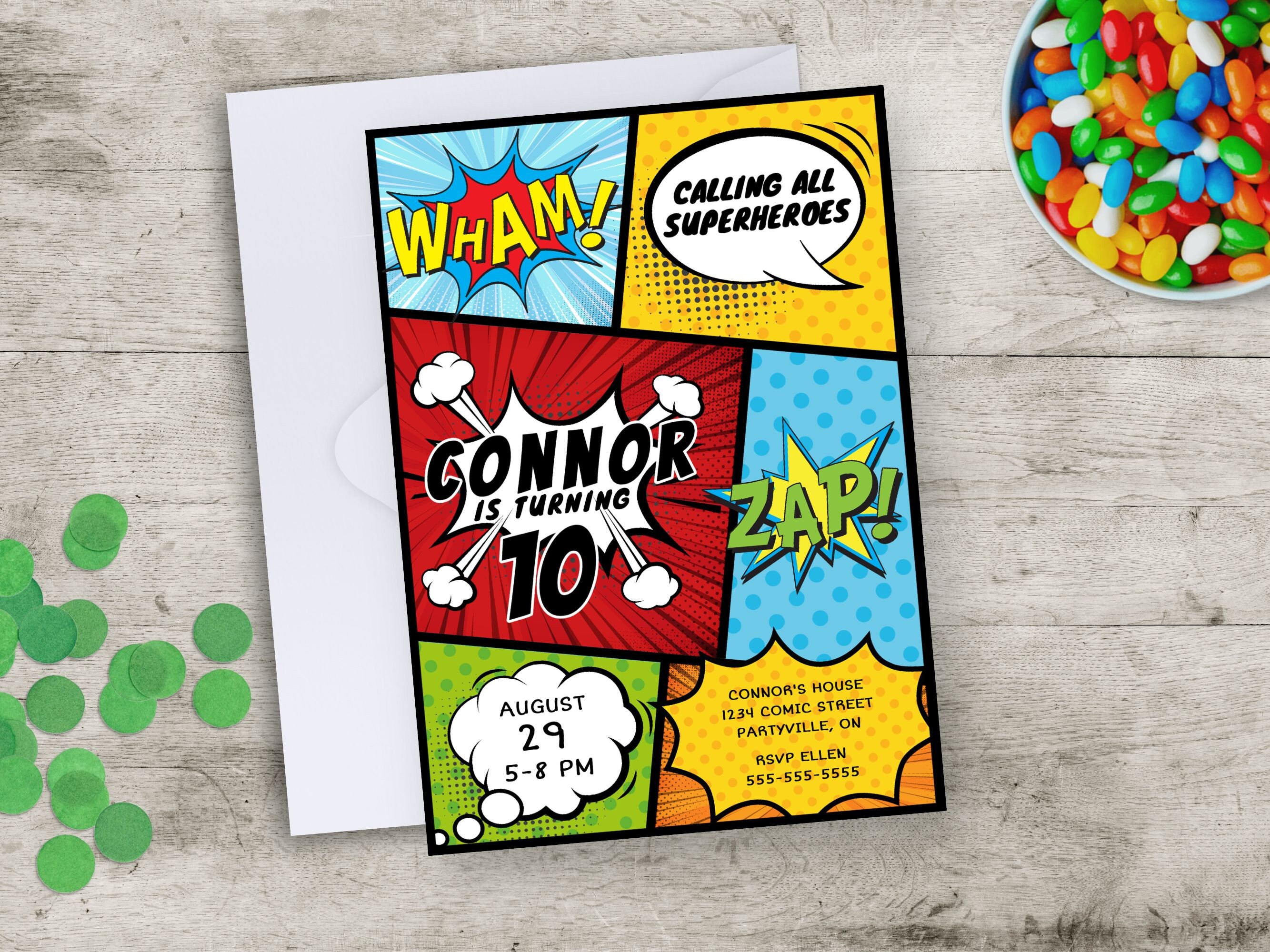 Superhero Birthday Invitation Template, Editable Kids Comic Book Theme ...