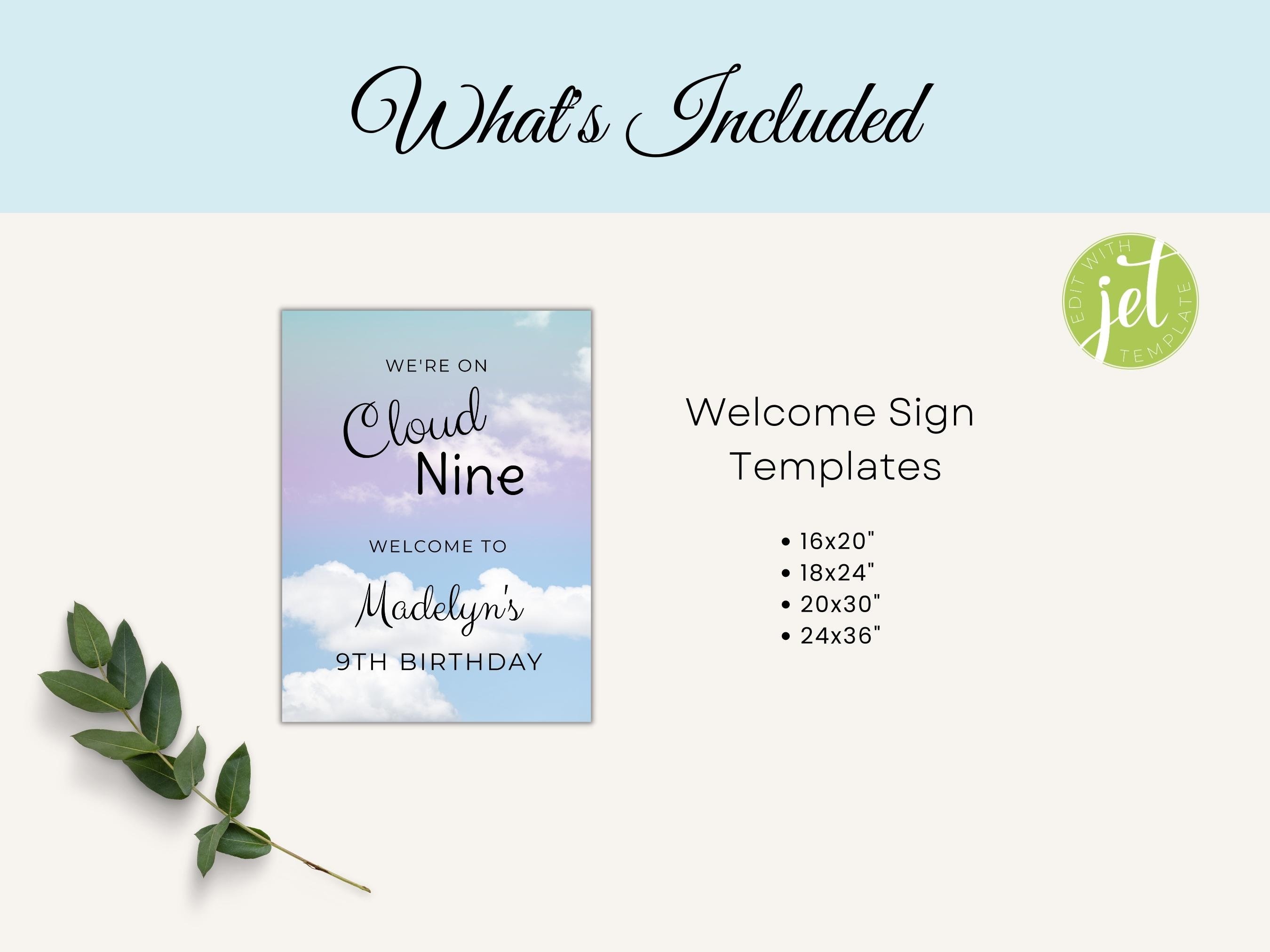 Cloud Nine Welcome Sign Template, INSTANT DOWNLOAD, Editable Cloud 9 ...