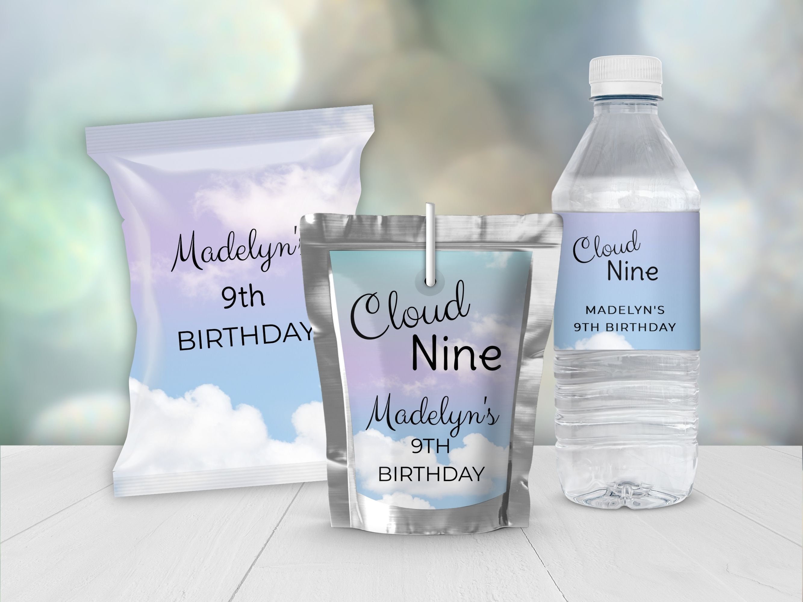 Cloud Nine Snack Bundle, Chip Bag Wrapper, Water Bottle Label, Juice ...