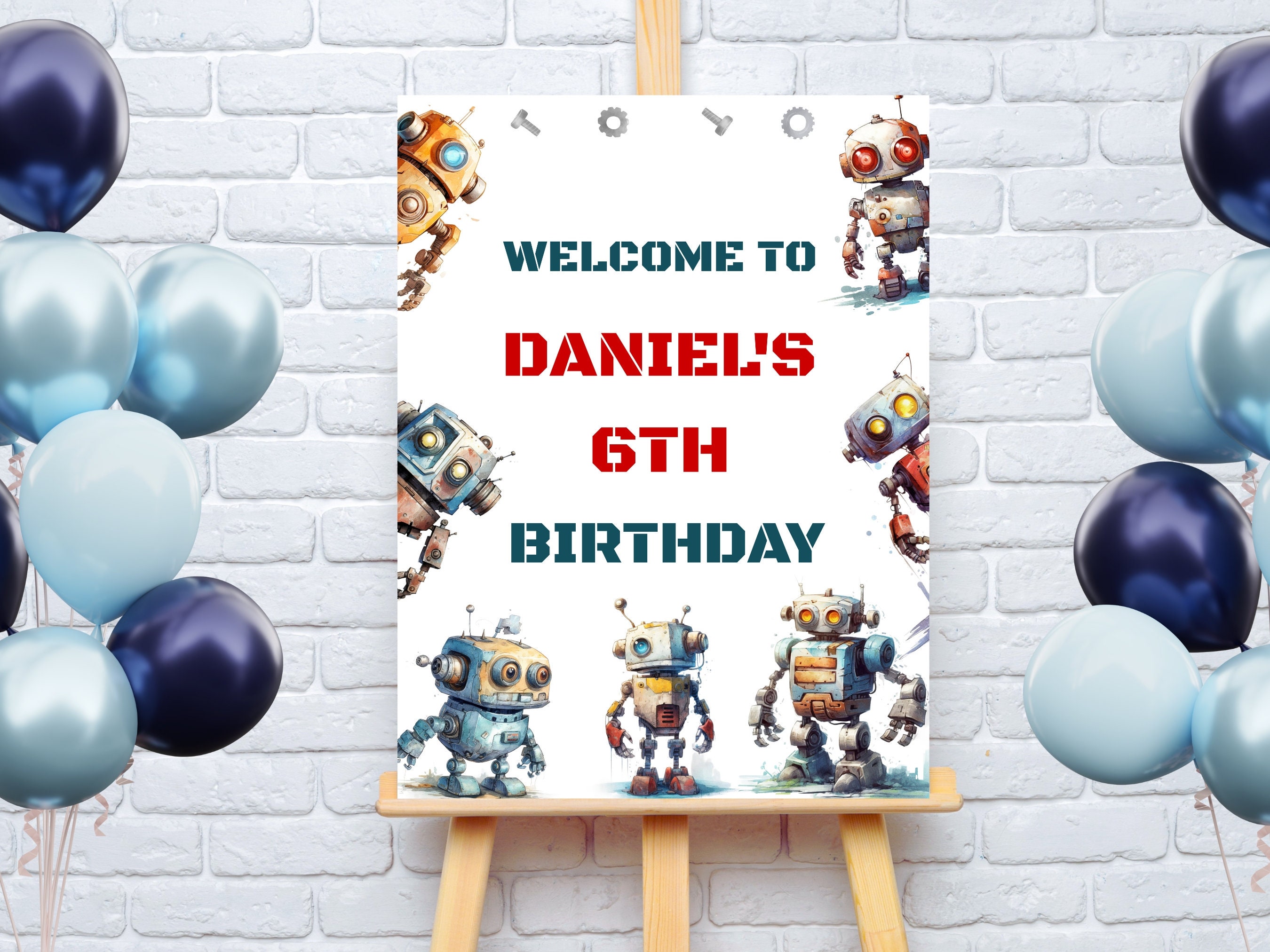 Robot Welcome Sign Template INSTANT DOWNLOAD Robot Party - Etsy