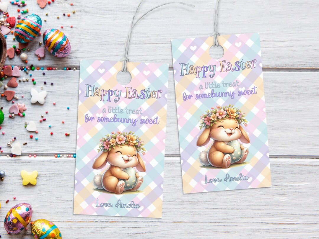 Easter Bunny Gift Tag, Editable Kids Easter Egg Basket Tag, Custom ...