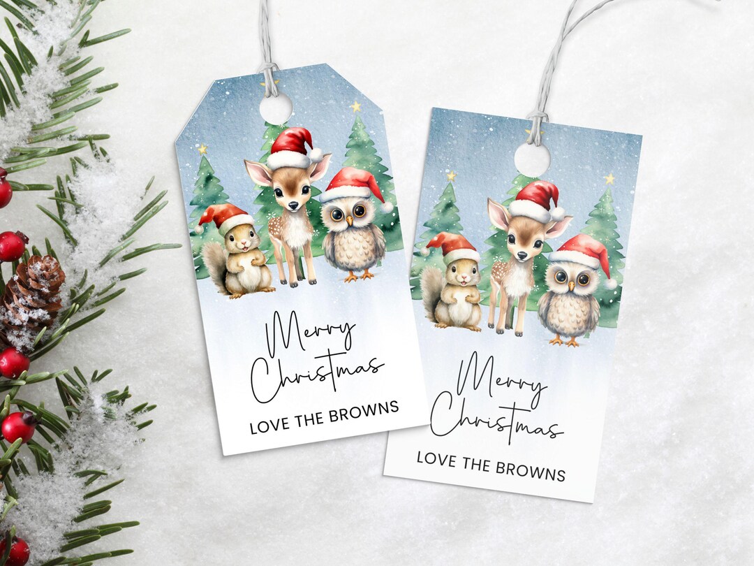 Christmas Animals Gift Tag Template, Editable Holiday Gift Tag ...