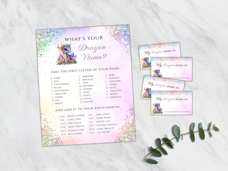 What's Your Dragon Name Printable Party Game, Girls Birthday Activity ...