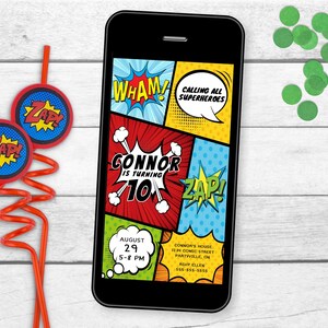 Superhero Birthday Invitation Template, Editable Kids Comic Book Theme ...