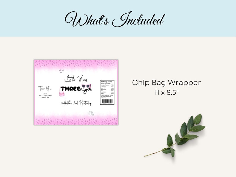Threenager Party Favor, Chip Bag Wrapper Template, Girls 3rd Birthday ...