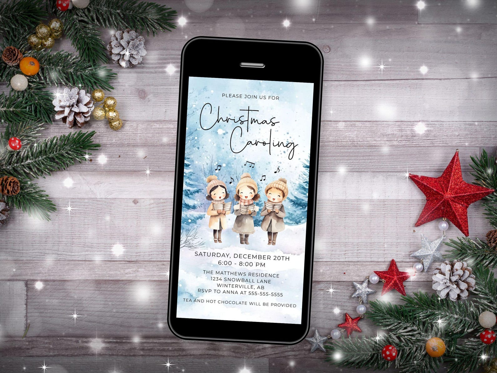 Christmas Caroling Invitation, Editable Christmas Carol Invite ...