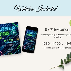 Boys Laser Tag 12th Birthday Invitation, Neon Glow Party, Printable ...