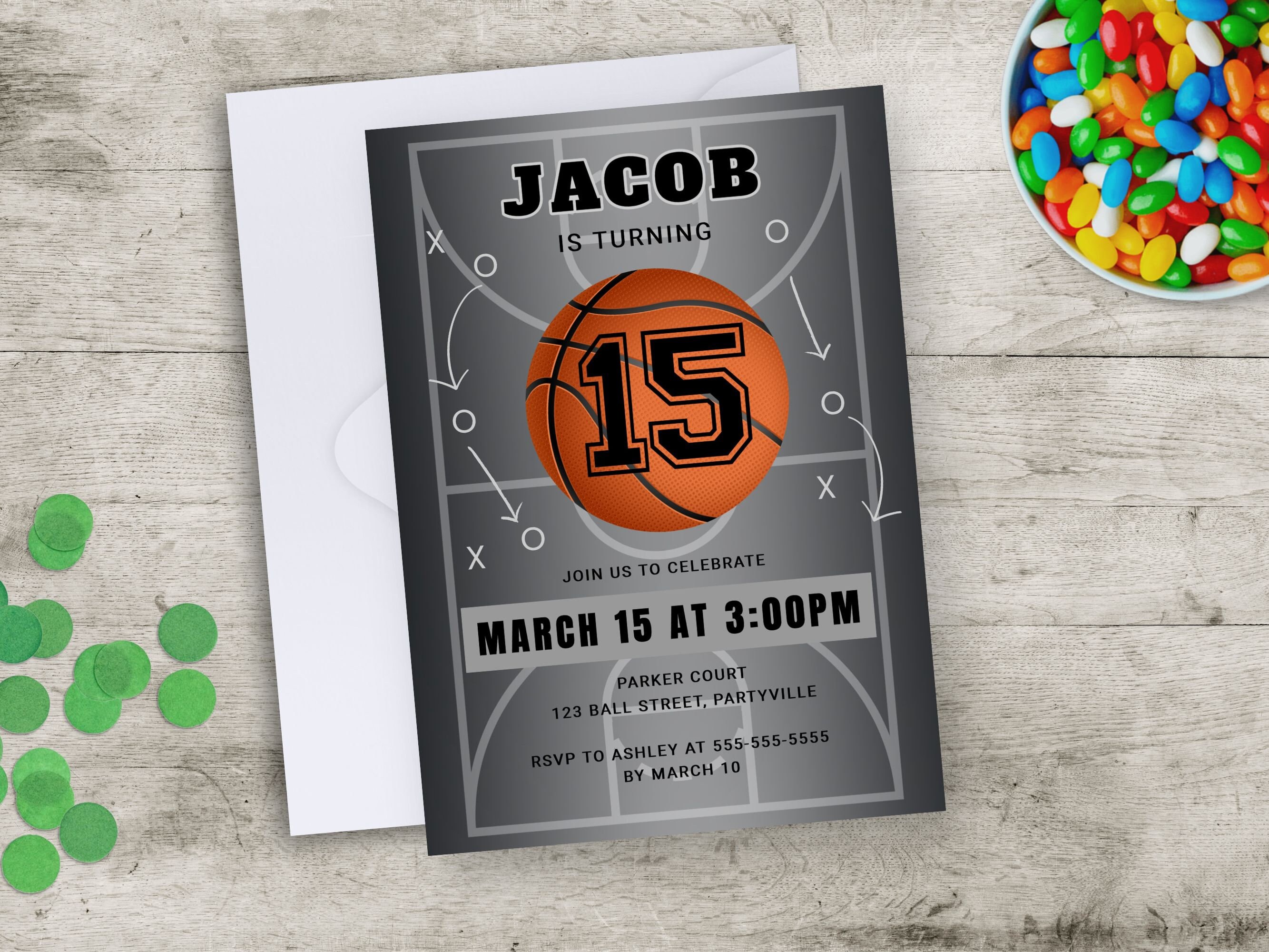 Basketball 15th Birthday Invitation Template, Editable Sports Party ...
