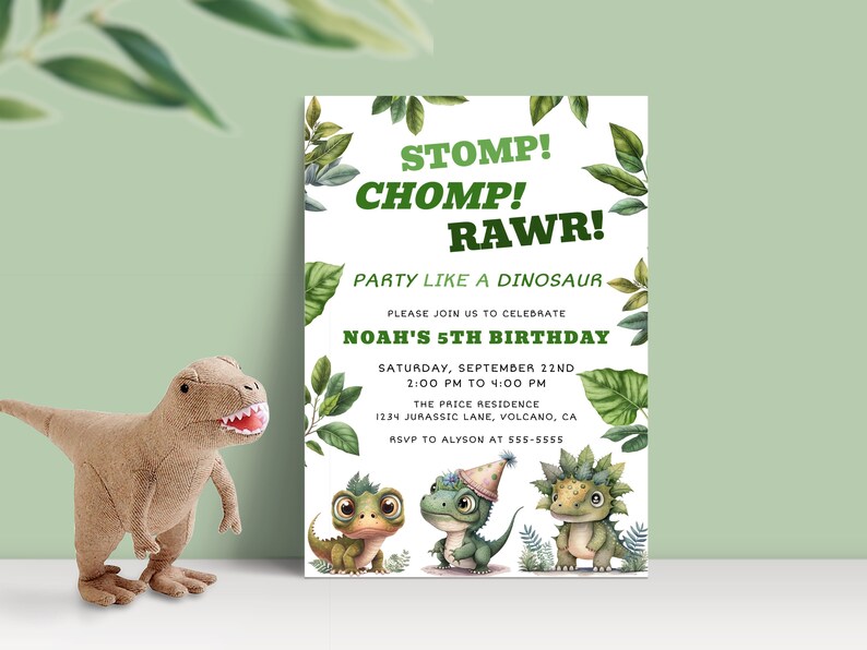 Dinosaur Birthday Invitation Template, Editable Dinosaur Party Invite ...