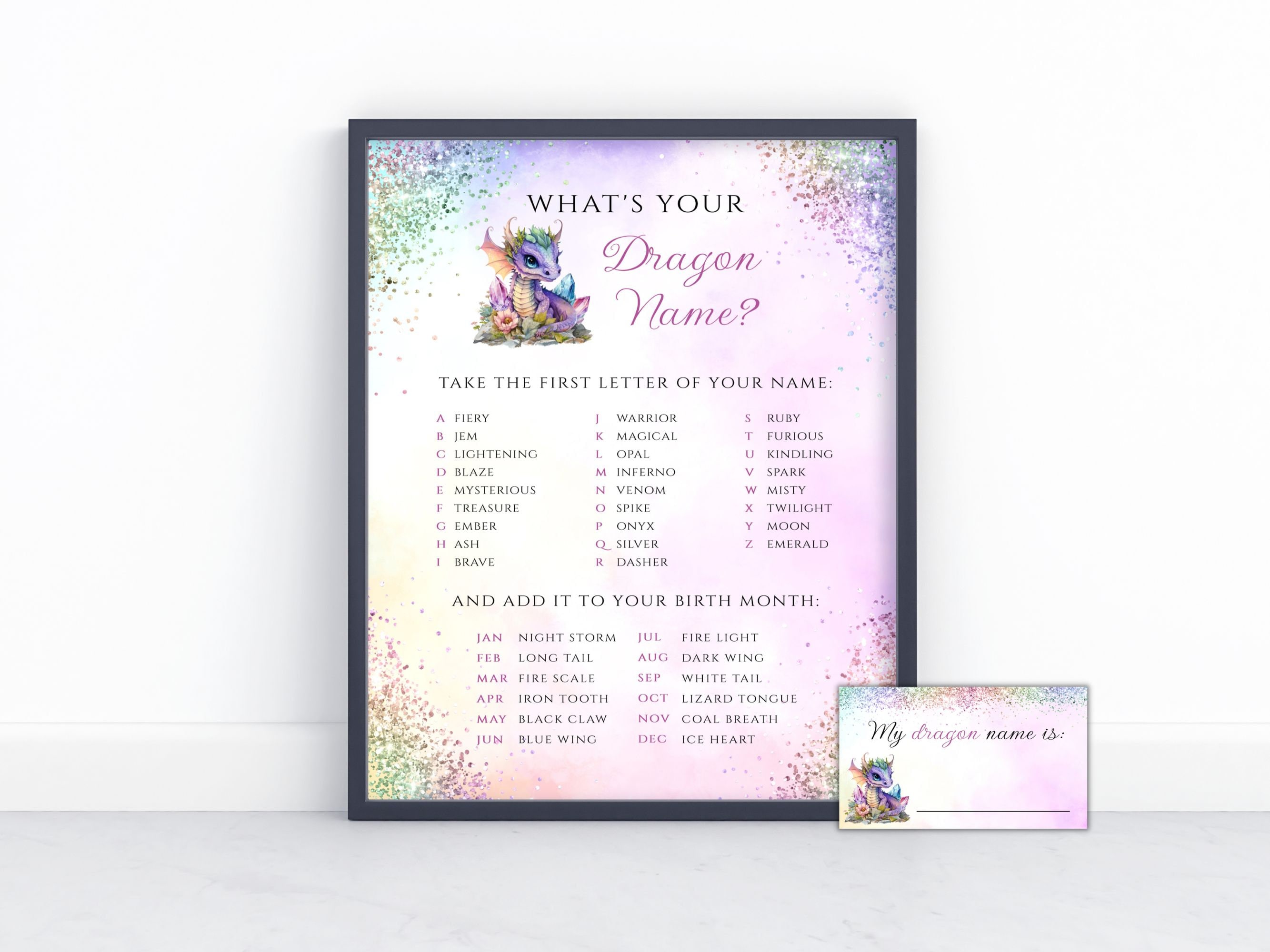 What's Your Dragon Name Printable Party Game, Girls Birthday Activity ...