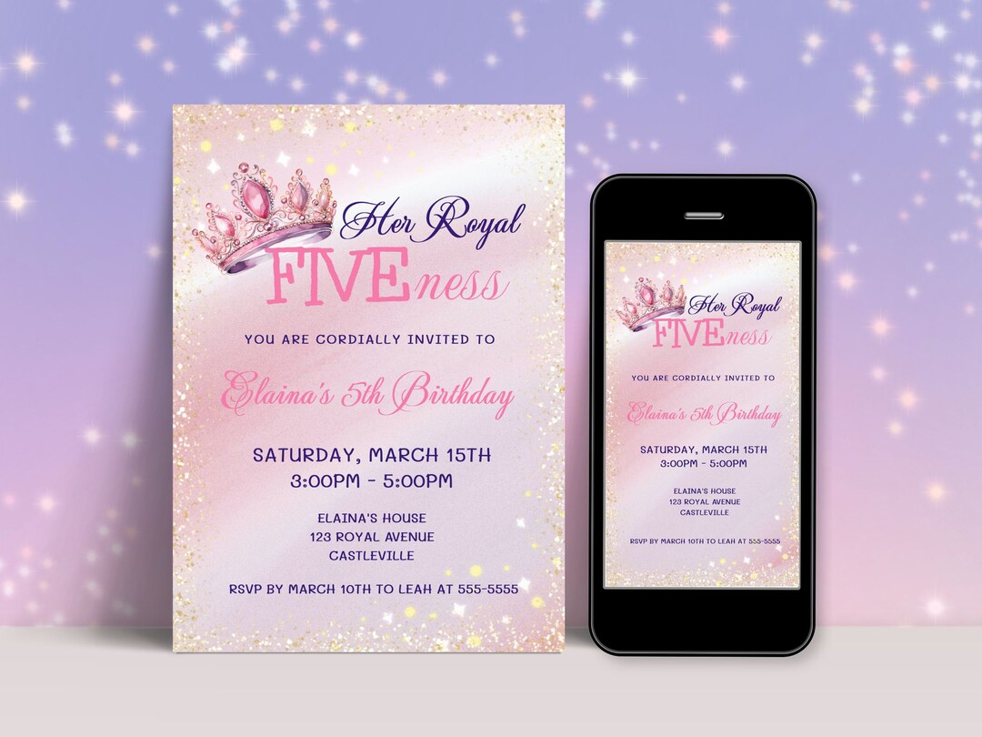 Her Royal Fiveness Invitation Template, Editable 5th Birthday Princess ...