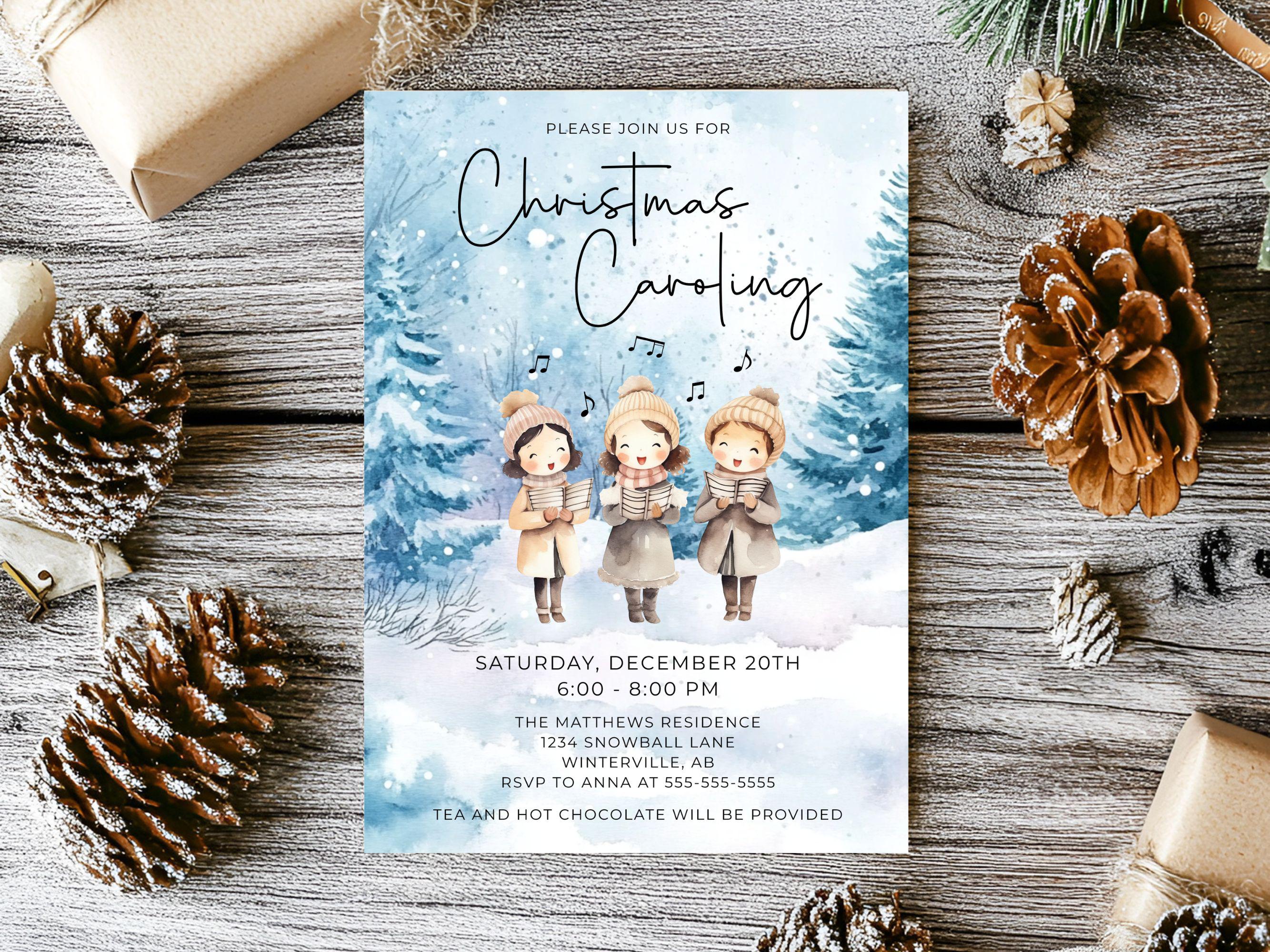 Christmas Caroling Invitation, Editable Christmas Carol Invite ...