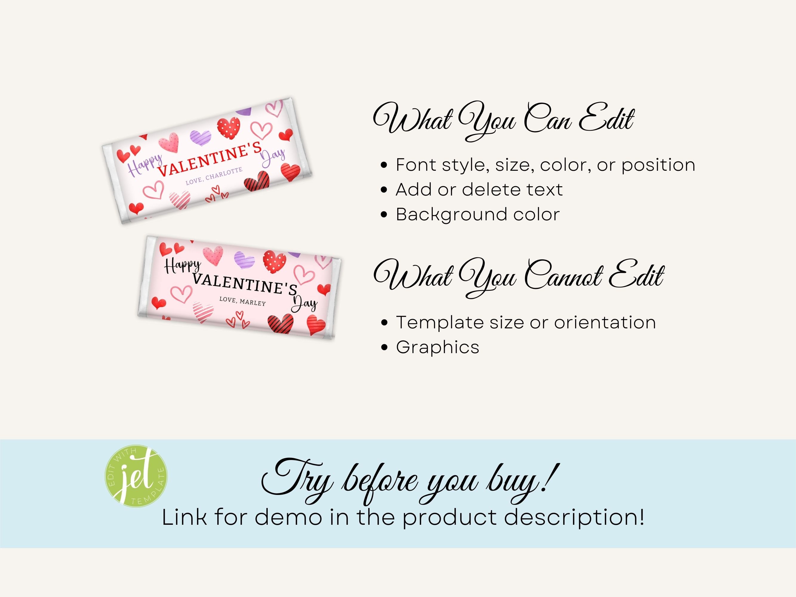 Valentines Chocolate Wrapper Template, Editable Candy Bar Label ...