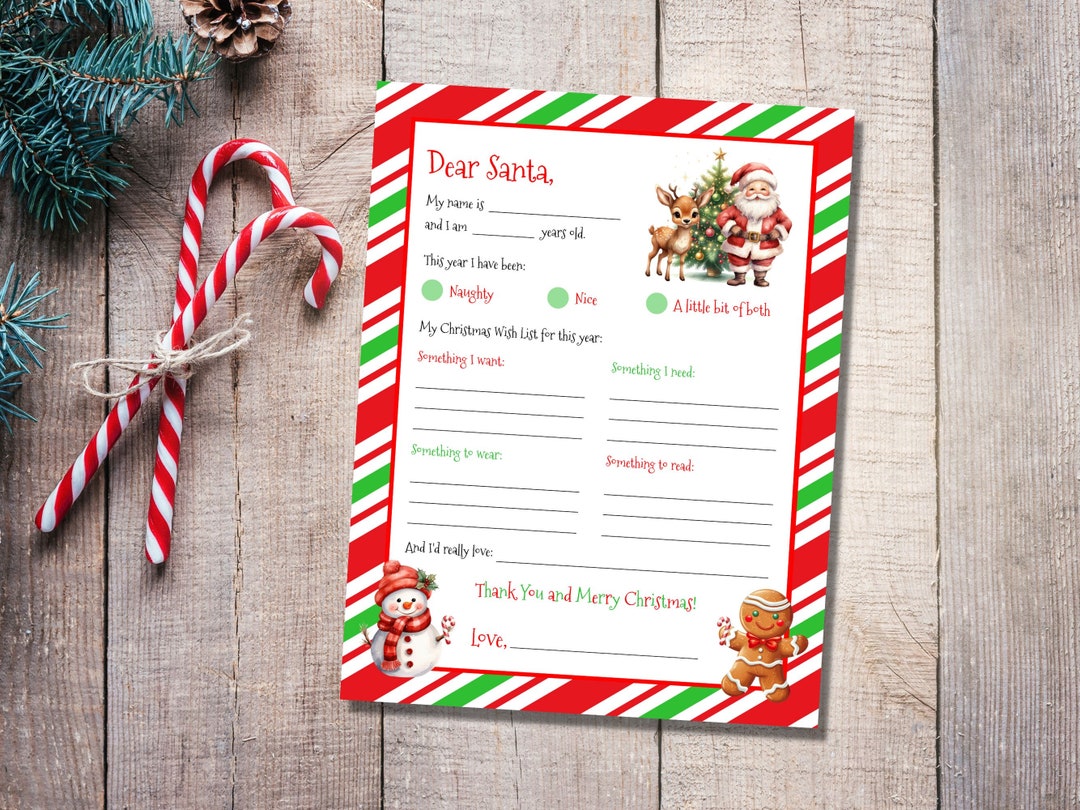 Christmas Wish List Printable, Letter to Santa, Kids Holiday Wish List ...