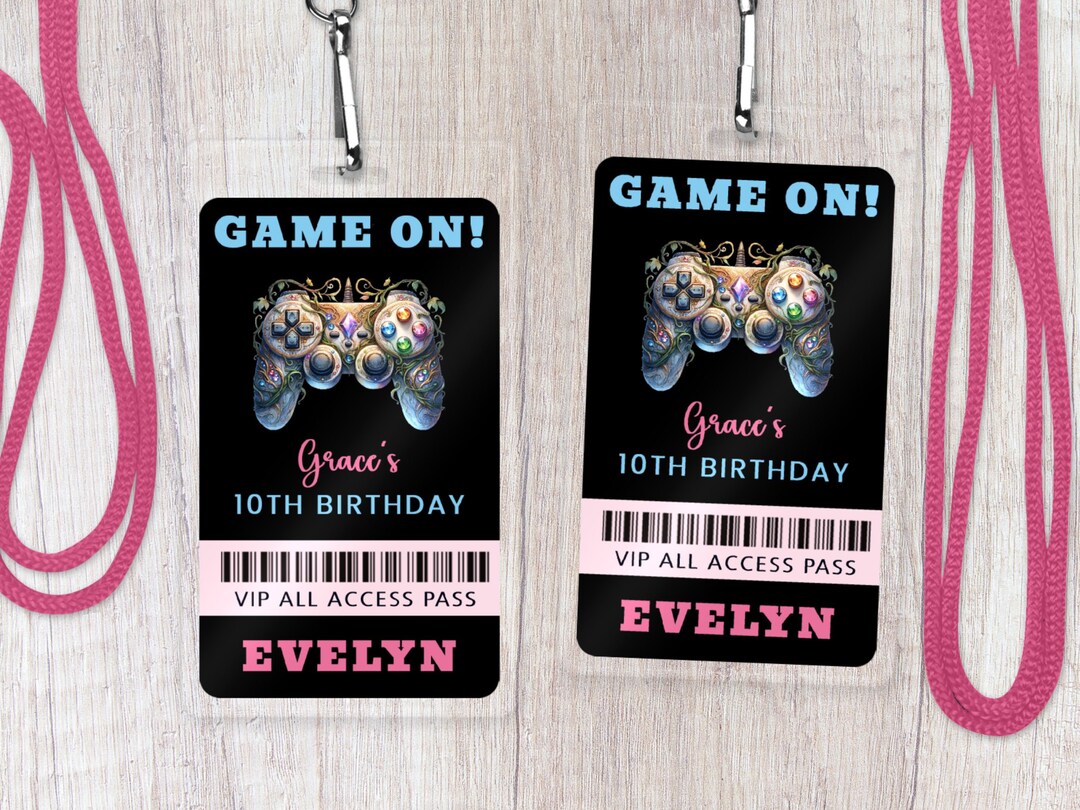 Girl Gamer VIP Party Pass, Editable Video Gaming ID Kid Teen Favor, All ...
