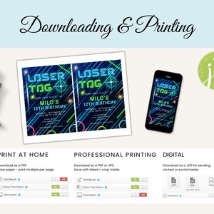 Boys Laser Tag 12th Birthday Invitation, Neon Glow Party, Printable ...