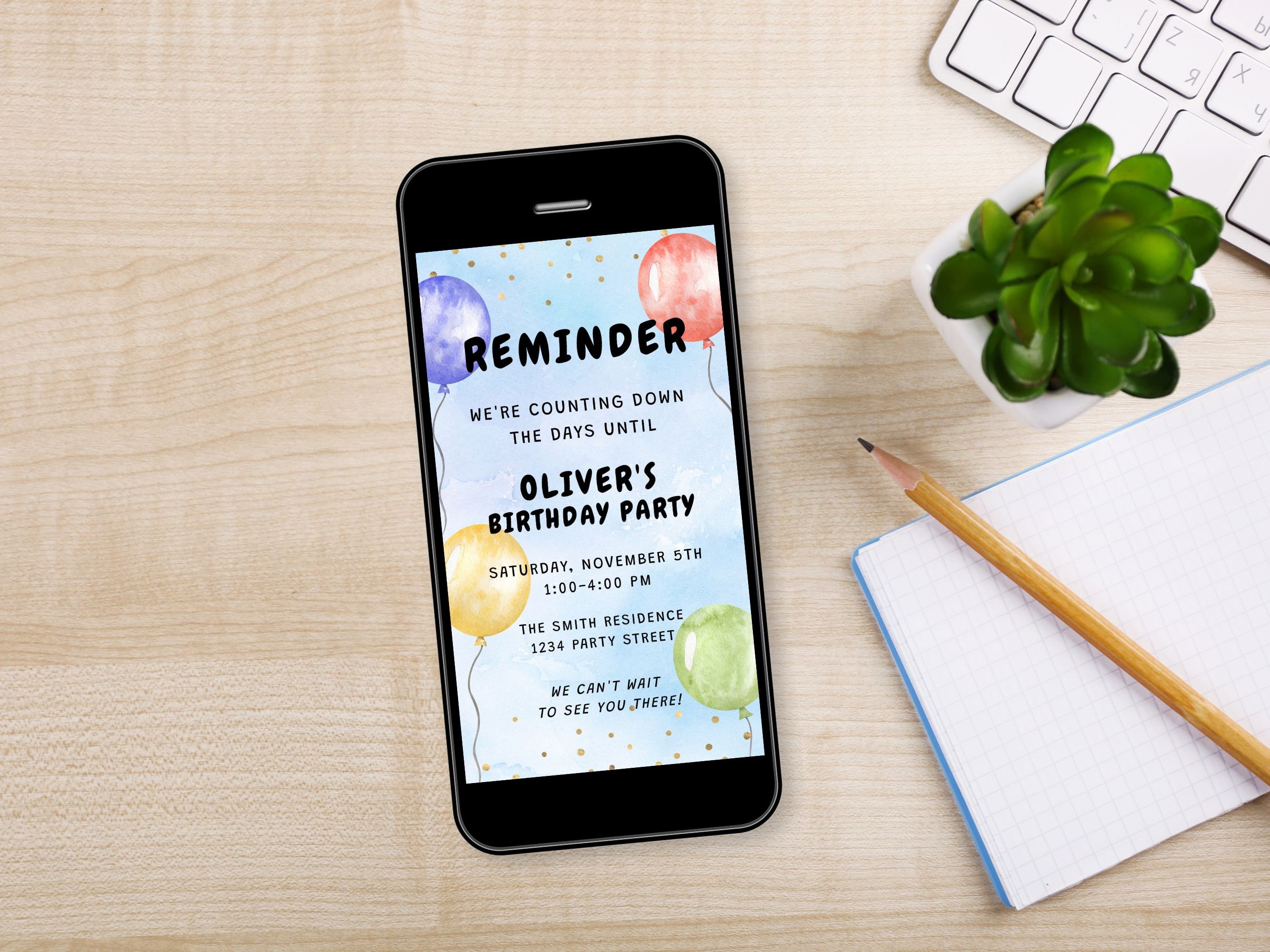 Party Reminder Template, Editable Birthday Courtesy Text for Party ...