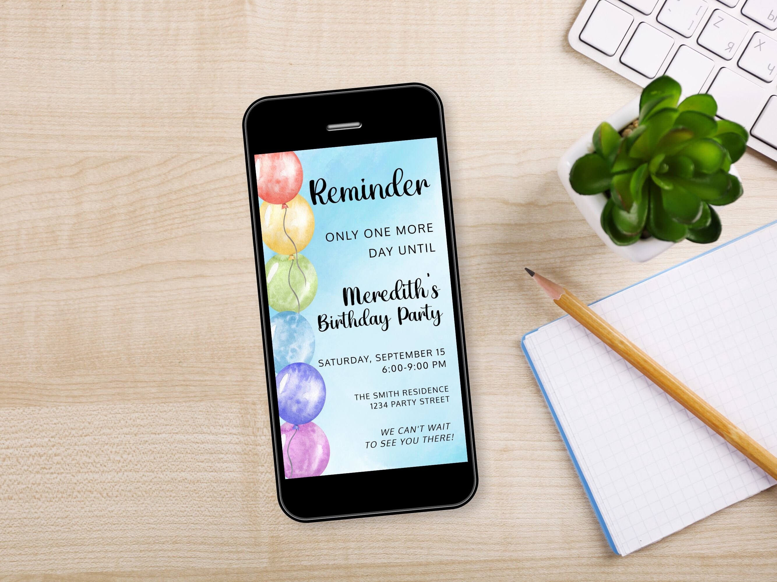 Party Reminder Template, Editable Birthday Courtesy Text for Guests ...