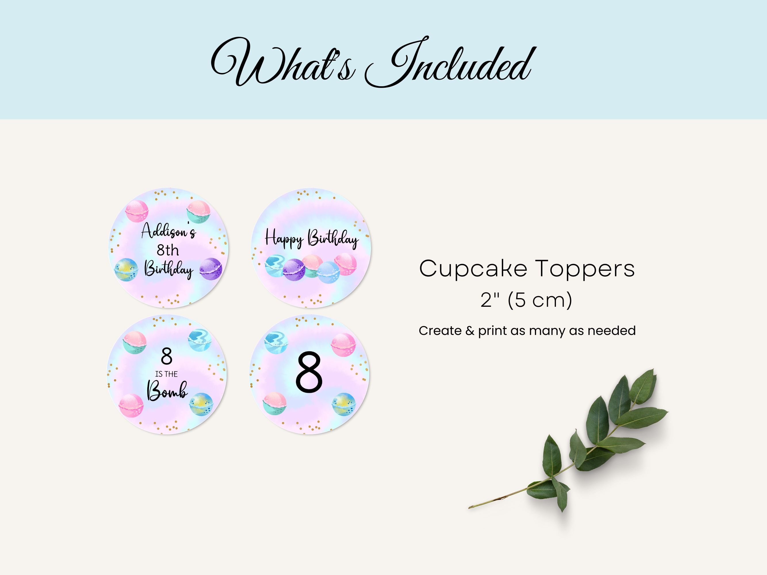 Bath Bomb Cupcake Toppers Template, Editable Party Favors, Printable ...