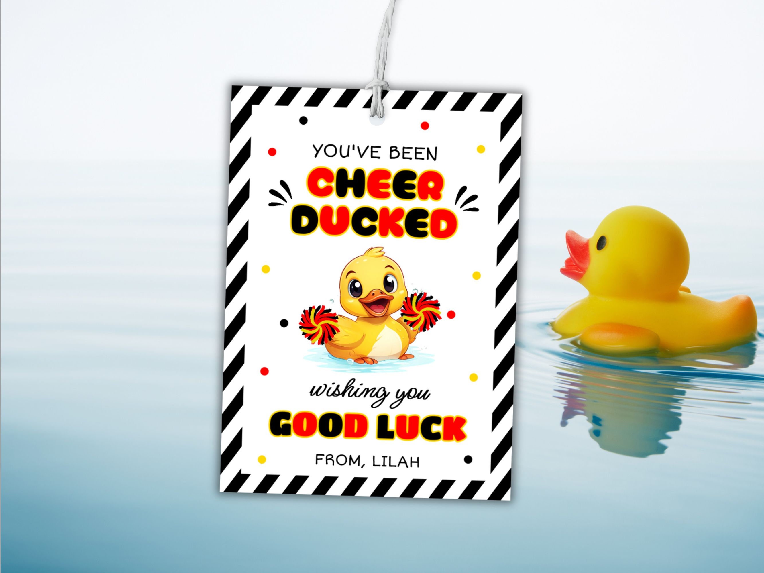 Editable Cheer Duck Tag, You've Been Ducked, Printable Cheerleader Good Luck Label, Rubber Duck ...