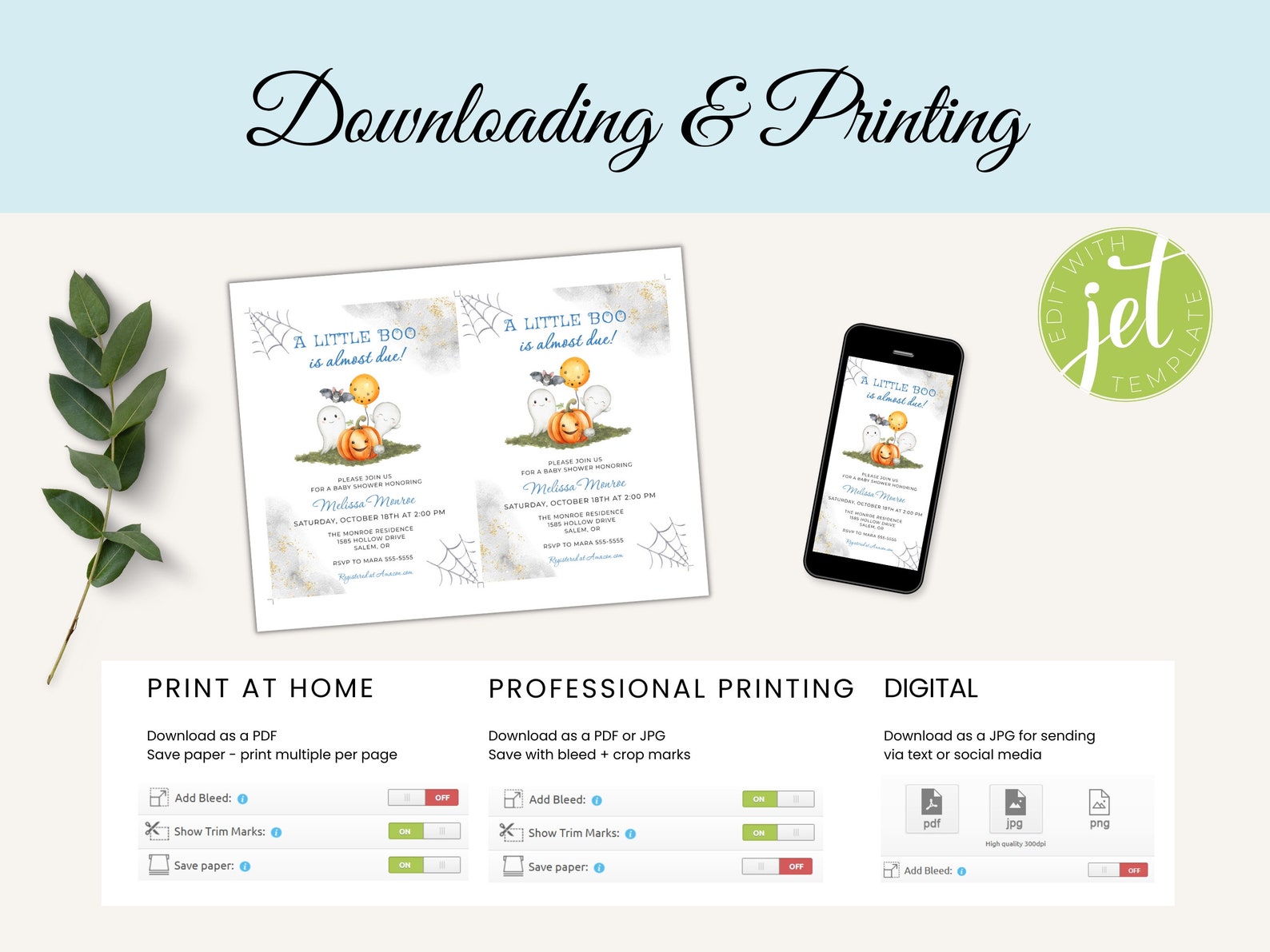 Boy Halloween Baby Shower Invite, Blue Halloween Baby Shower Invitation ...