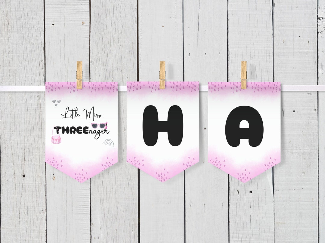 Little Miss Threenager Birthday Party Decorations, Editable Girls Happy ...