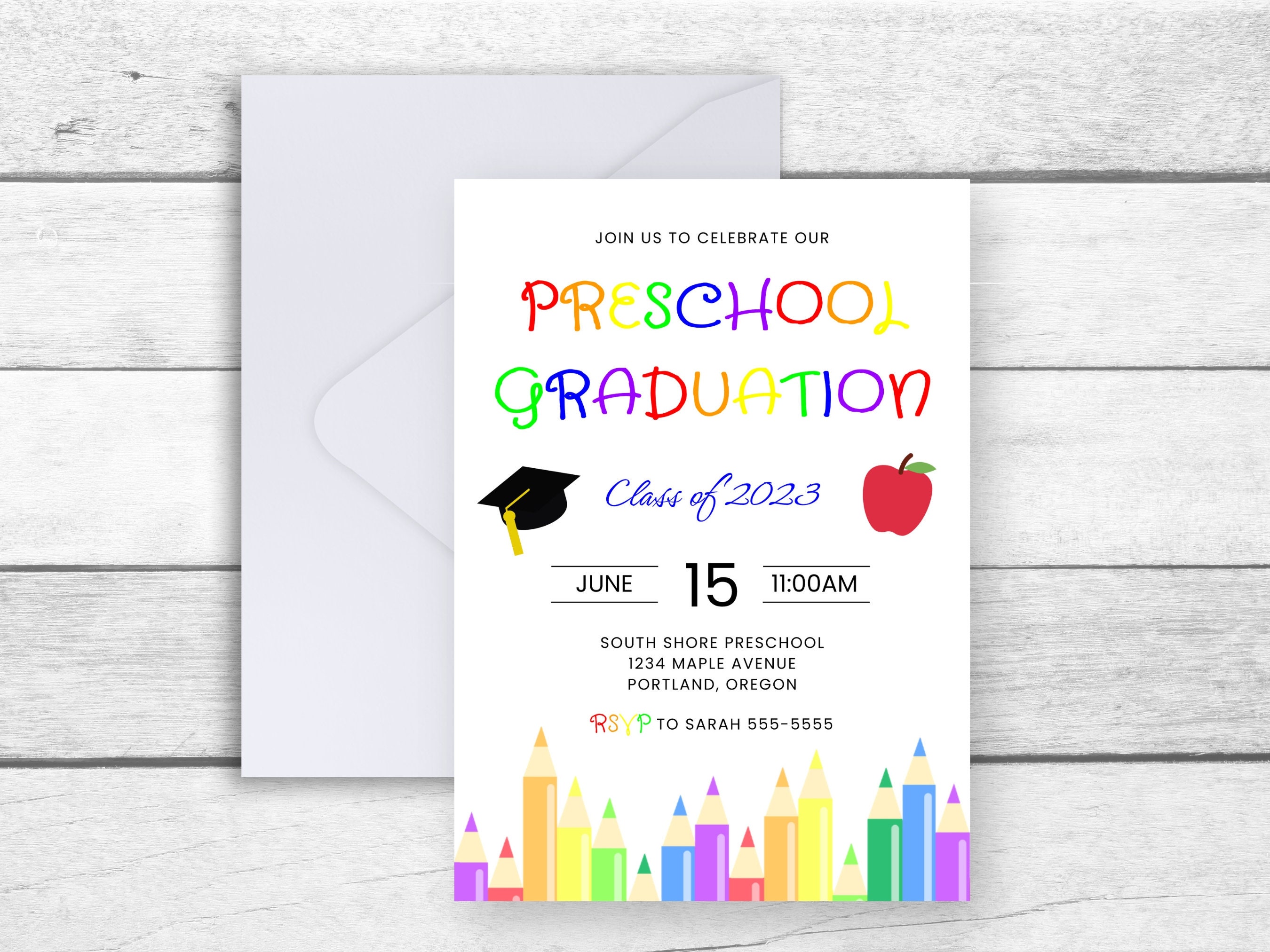 Preschool Graduation Invitation Template, INSTANT DOWNLOAD, Digital ...