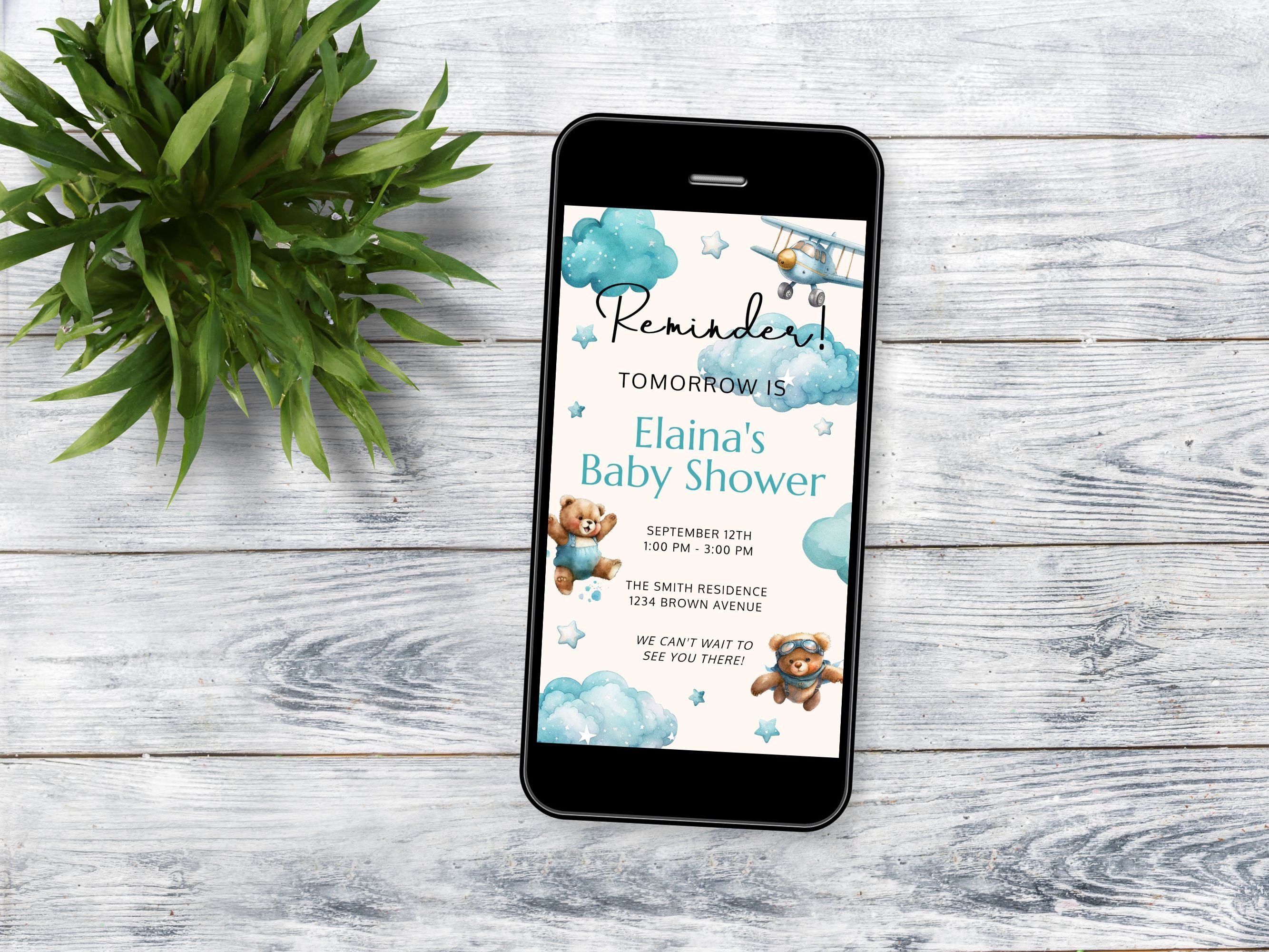 Teddy Bear Baby Shower Reminder Template, Editable Courtesy Text for ...