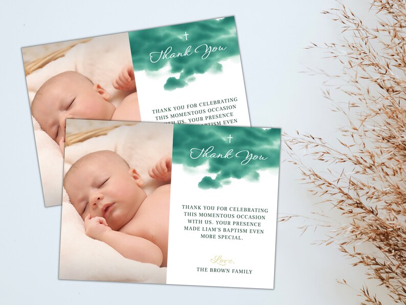Baptism Thank You Photo Card Template, Editable Christening Thank You ...