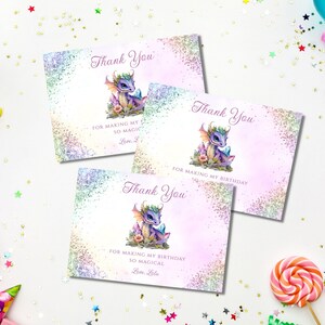 Editable Dragon Thank You Card, Girl Dragon Birthday Party, Thanks Note ...