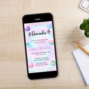 Party Reminder Template, Editable Bath Bomb Birthday Courtesy Text for ...